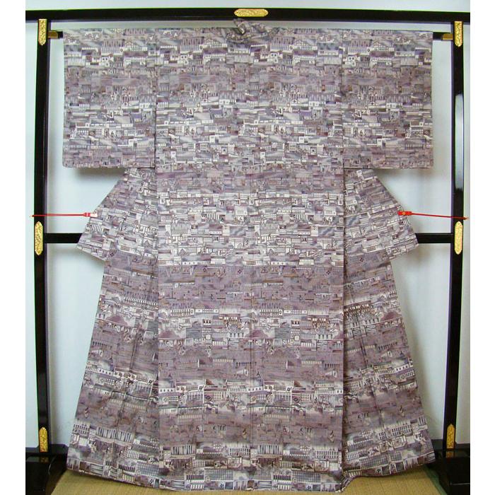 訪問着 袷のきもの 大島紬地 家並み風景 身丈163cm 正絹 10798 : きものあかね - 通販 - Yahoo!ショッピング