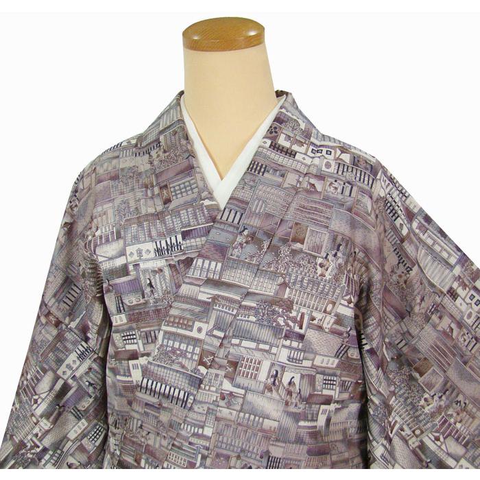 訪問着 袷のきもの 大島紬地 家並み風景 身丈163cm 正絹 10798 : きものあかね - 通販 - Yahoo!ショッピング