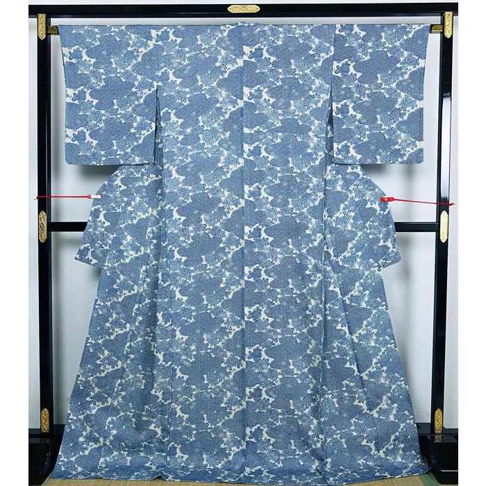 単衣のきもの しつけ糸付き 藍染 ロング丈 小紋 菊 沙綾型模様 正絹 11390 : きものあかね - 通販 - Yahoo!ショッピング