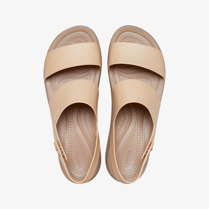 クロックス《レディース》ブルックリン メタリック ローウェッジ メタリックxシャンパン CROCS W Brooklyn Metallic ...