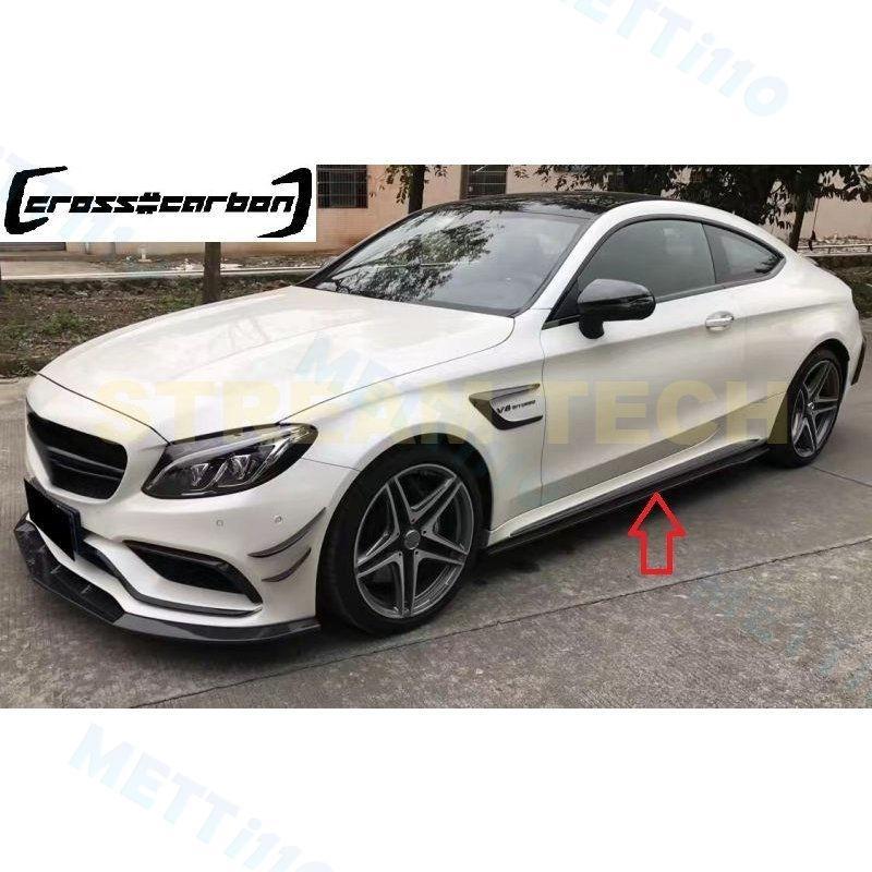 BENZ メルセデス ベンツ W205 S205 C205 A205 Cクラス C63AMG用 カーボン サイドスカート 左右セット サイドエクステンション サイドステップ サイドシル 綾織 ...