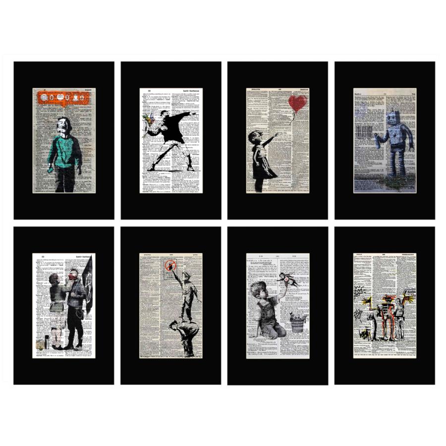8枚セット!Dictionary frames【Banksy×バンクシー】辞書/辞典/フレームなし/ストリートアート/デザイン/黒/ブラック ...