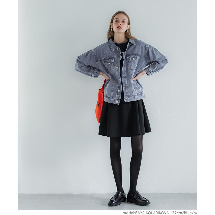 セール★3990円→2490円 デニムジャケット レディース Gジャン 長袖 ビッグシルエット レギュラーカラー 前開き ポケット ミディアム丈 無地 メール便不可 : 01 ...