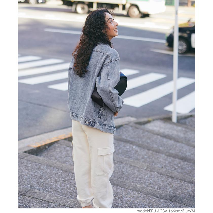 セール★3990円→2490円 デニムジャケット レディース Gジャン 長袖 ビッグシルエット レギュラーカラー 前開き ポケット ミディアム丈 無地 メール便不可 : 01 ...