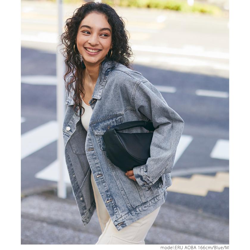 セール★3990円→2490円 デニムジャケット レディース Gジャン 長袖 ビッグシルエット レギュラーカラー 前開き ポケット ミディアム丈 無地 メール便不可 : 01 ...