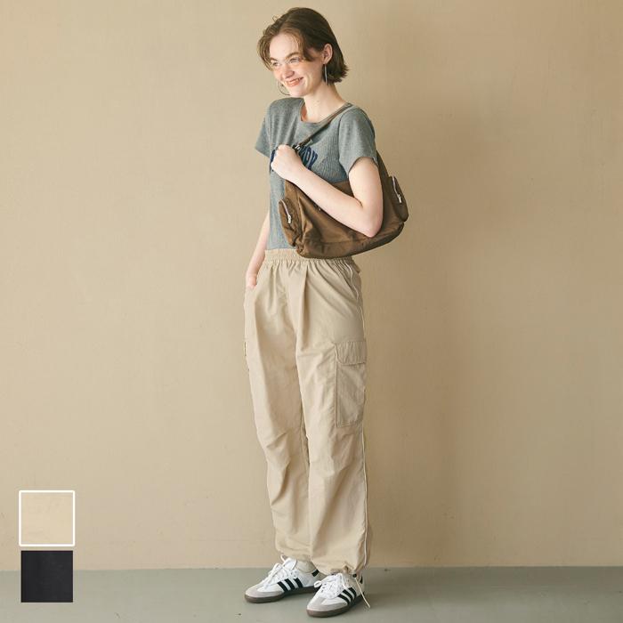 coca セール★2990円→1490円 パラシュートパンツ レディース サイドライン 裾絞り ポケット ウエストゴム 無地 ナイロン ロング丈 GC メール便不可 : coca - 通販 ...