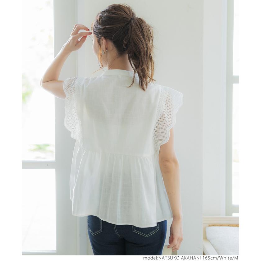 coca セール★2490円→550円 ブラウス レディース コットン 肩レース ギャザー ノースリーブ ノーカラー 前ボタン ミディアム丈 無地 メール便可 24ss コカ : coca ...