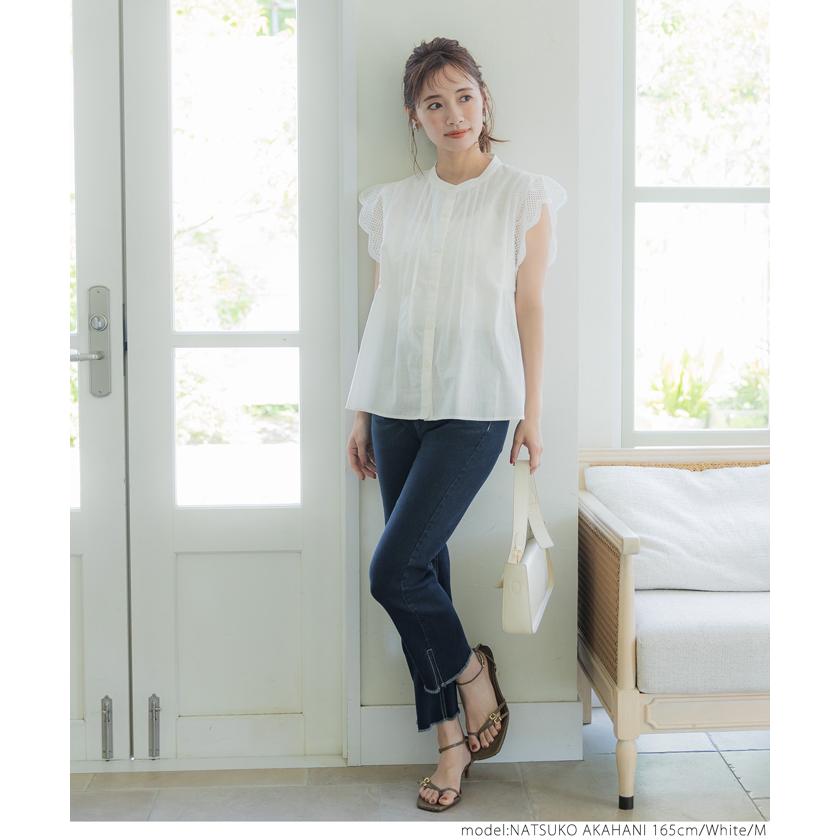 coca セール★2490円→550円 ブラウス レディース コットン 肩レース ギャザー ノースリーブ ノーカラー 前ボタン ミディアム丈 無地 メール便可 24ss コカ : coca ...