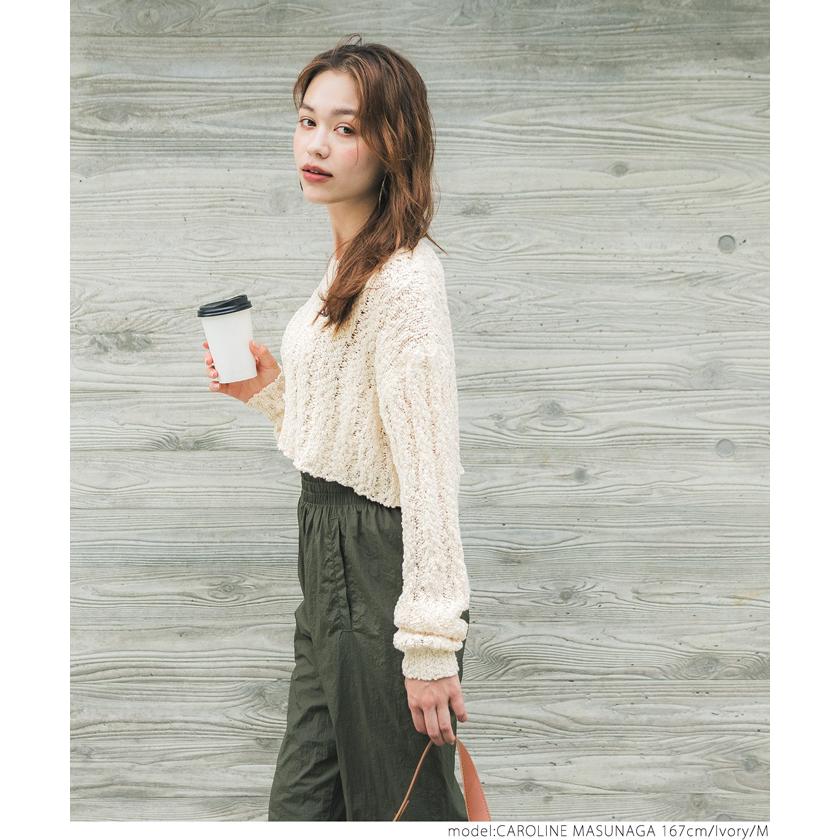 coca セール★2490円→1490円 ニット レディース プルオーバー クロップド丈 ファンシーヤーン 透け感 伸縮性 レイヤード 長袖 GC メール便不可 : coca - 通販 ...