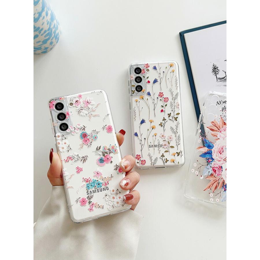Samsung Galaxy A54 5G S23 S23+ ケース CASE TPU素材 衝撃防止 透明 人気 カラフル 鮮やかな 花柄 持ちやすい クリア 背面カバー ソフトカバー ...