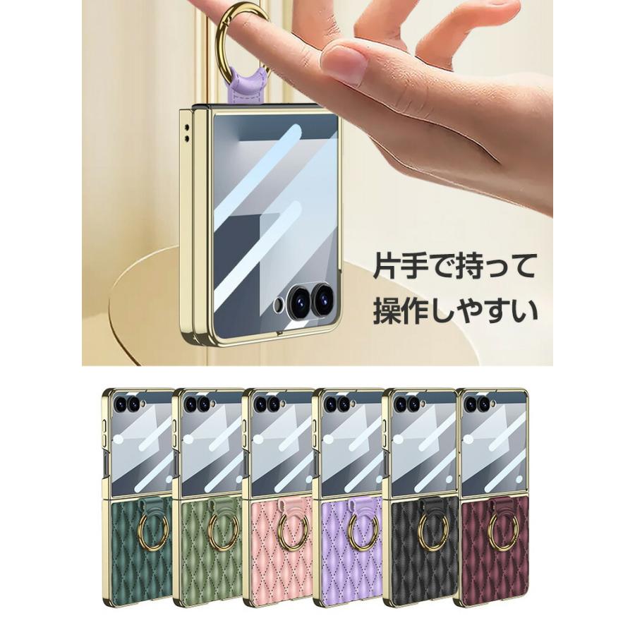 Galaxy Samsung Z Flip7 ケース 折りたたみ型 PC&強化ガラス&PUレザー 衝撃吸収 CASE 軽量 ストラップホール ...