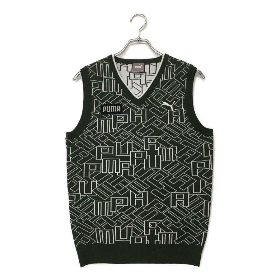PUMA coco 中古 プーマ メンズ ベスト M グリーン ホワイト ロゴ グラフィック 総柄 Vネック レターパックプラス発送可 ...