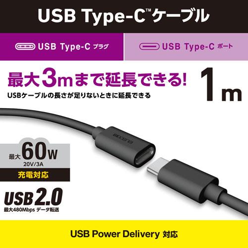 ポスト投函 エレコム ELECOM USB Type-C TM延長ケーブル USB2.0 1m ブラック MPA-ECC10BK : cocoatta - 通販 - Yahoo!ショッピング