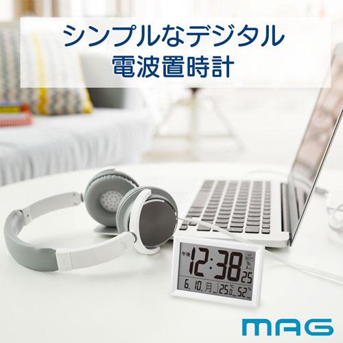 ノア精密 MAG デジタル電波置掛兼用時計 ビュースクエア W-812 WH-Z マグ 置き時計 デジタル 電波時計 温度計 湿度計 シンプル インテリア リビング ホワイト ...