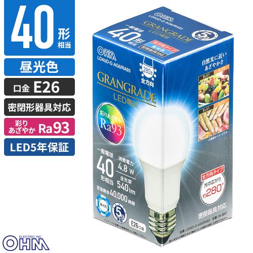 オーム電機 5年保証 LED電球 E26 40形相当 昼光色 LDA5D-G AG6/RA93 : cocoatta - 通販 - Yahoo!ショッピング