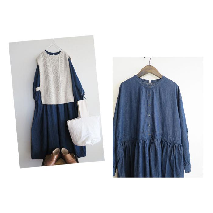 Bliss bunch ブリスバンチ インディゴ デニム 前開き 切替ギャザー ワンピース デニムワンピ R748-312 通販 7398 : 7398 : ナチュラル服 Berry - 通販 ...