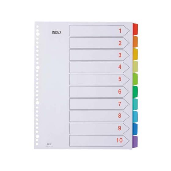 テージー カラーインデックスPP A4 10色10山 30穴 IN-3410 ラミネート PP製 多穴タイプ ファイル用インデックス 仕切カード : ココデカウ - 通販 - Yahoo!ショッピング