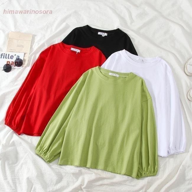 レディース長袖TシャツゆったりTシャツTシャツ無地長袖カットソーバルーンスリーブクルーネック無地Tシャツ : Cocotch ヤフー店 - 通販 - Yahoo!ショッピング