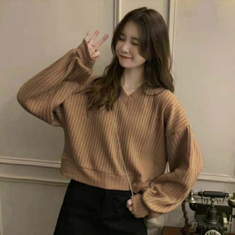 Vネックスウェットトレーナー スウェット トップス レディース ショート丈 トレーナー ゆったり 長袖 ベージュ 春 : Cocotch ヤフー店 - 通販 - Yahoo!ショッピング