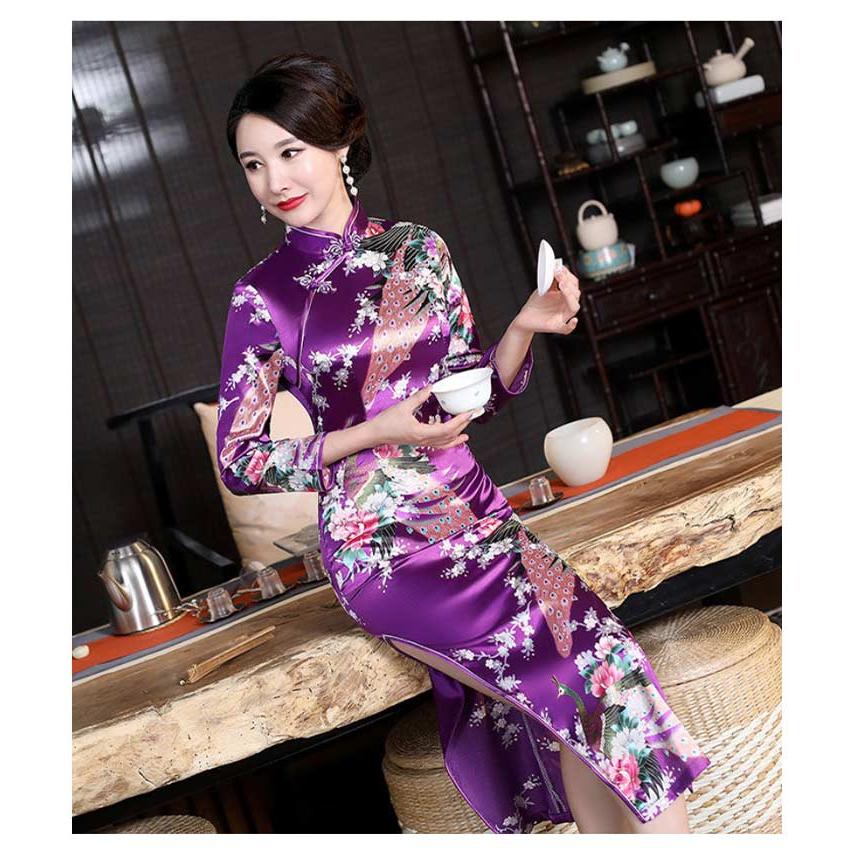 チャイナドレス ロング丈 7分袖 チャイナ服 ハロウィン コスプレ 仮装 大きいサイズ 花柄 クラシカル パーティー セクシー コスチューム 衣装 ス : tens190908 ...