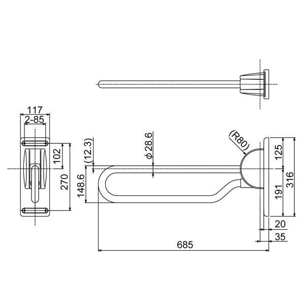 Reliance リラインス:跳ね上げ可動式手摺 R457(メーカー直送品) リラインス カワジュン サニタリー オシャレ 跳ね上げ手すり ...
