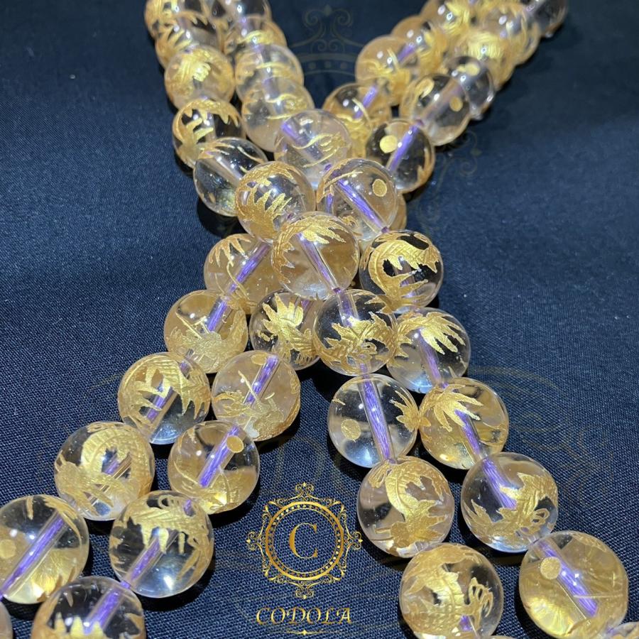 水晶 AAAAAA 龍 金彫 彫り物 連材 ラウンド 12mm ブレスレット パワーストーン クオーツ 数珠 ビーズ 天然石 ...