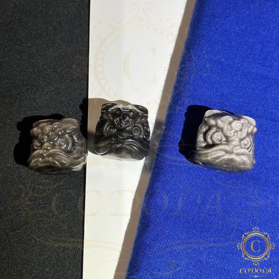 シルバーオブシディアン 粒売 龍獅子頭 龍獅子 天然石 龍 獅子 ビーズ 銀黒曜石 カービング 彫刻ビーズ 彫物 オブシディアン シルバー ...