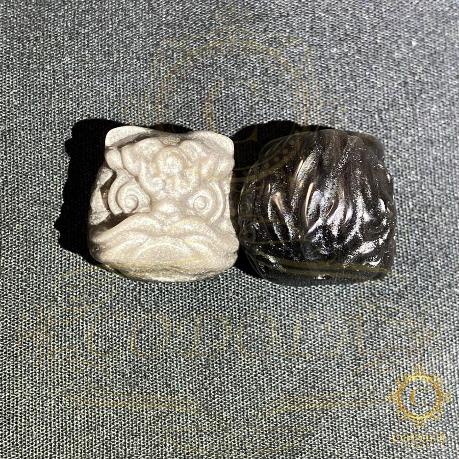 シルバーオブシディアン 粒売 龍獅子頭 龍獅子 天然石 龍 獅子 ビーズ 銀黒曜石 カービング 彫刻ビーズ 彫物 オブシディアン シルバー ...