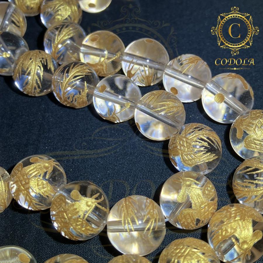 水晶 AAAAAA 朱雀 金彫 彫り物 5粒売り サンスクリット 12mm パワーストーン クオーツ 数珠 ビーズ 天然石 高品質 ...