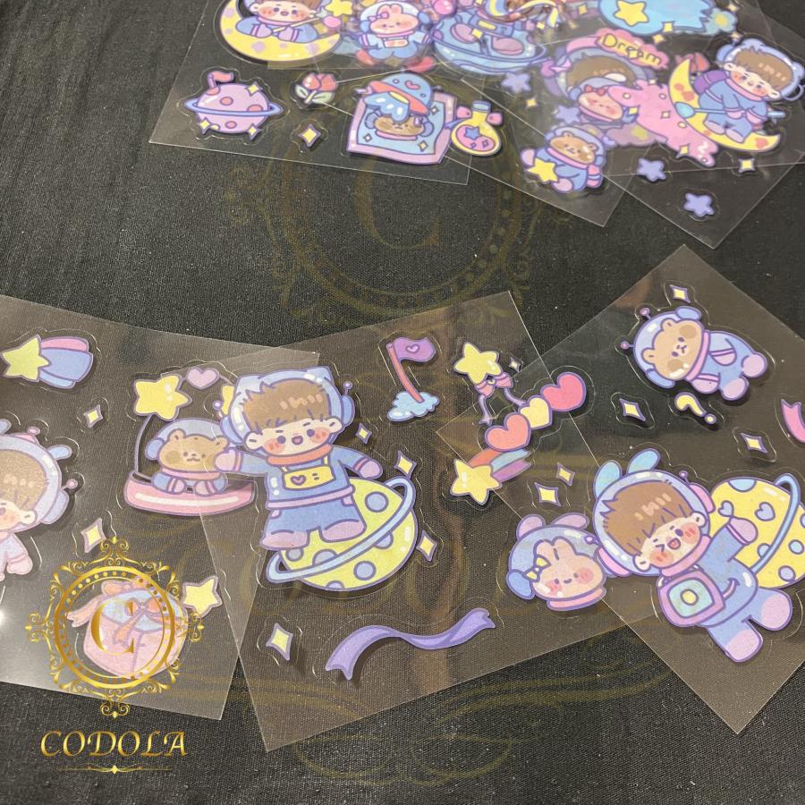 シール 宇宙飛行士 と アニマル 青 PETシール シール交換 可愛い キャラクターグッズ ゆるキャラ デザインシール 子供向け ...