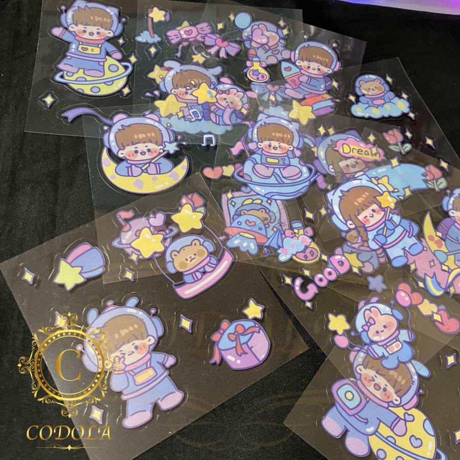 シール 宇宙飛行士 と アニマル 青 PETシール シール交換 可愛い キャラクターグッズ ゆるキャラ デザインシール 子供向け ...