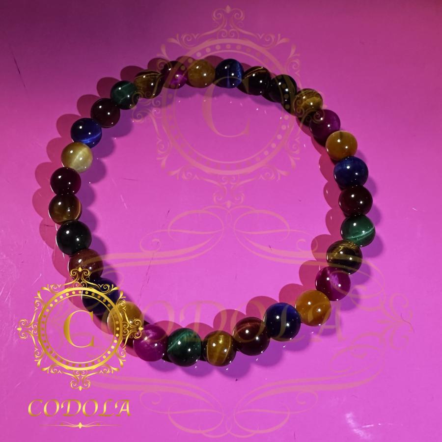 タイガーアイ 6mm ミックスカラー ブレスレット 半連材 加色有 天然石 パワーストーン ブレス タイガーアイブレス 高品質 ...