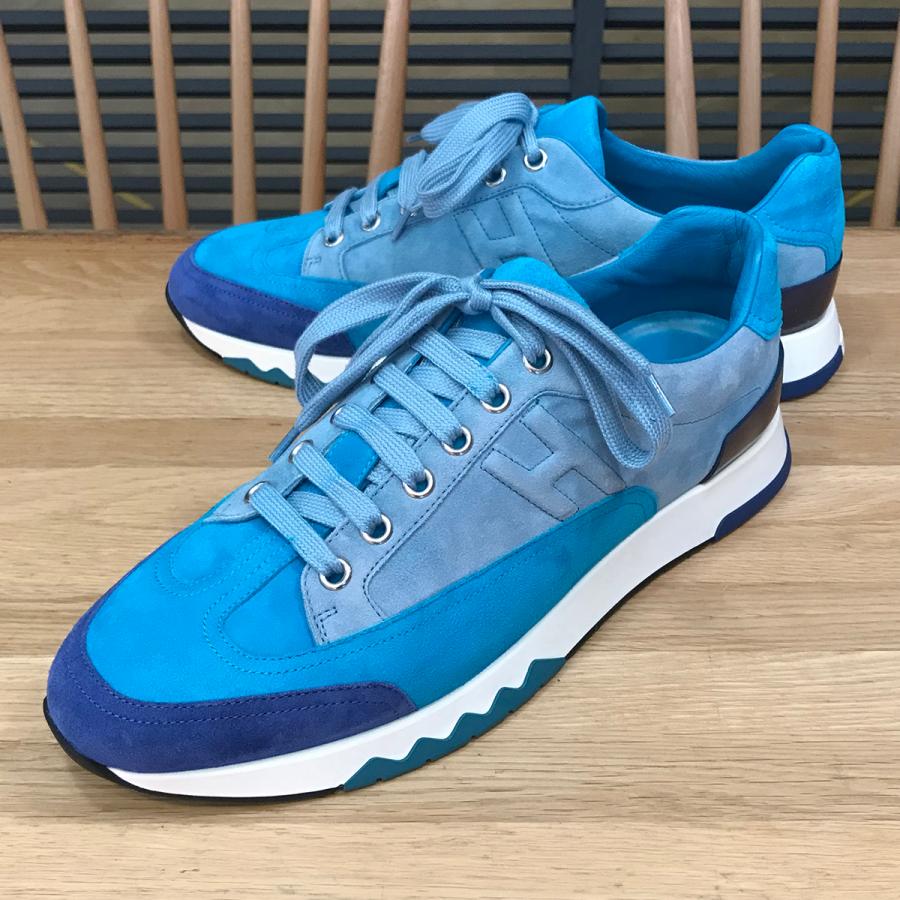 HERMES 【超美品】エルメス スニーカー トレイル スエード ブルー系マルチカラー #39 約25cm スウェード 10122 ...