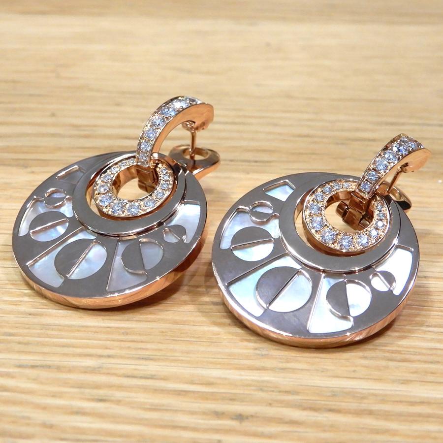【超美品】ブルガリ インタルシオ ピアス K18PG ダイヤモンド マザーオブパール ピンクゴールド 11058 : 11058 ...