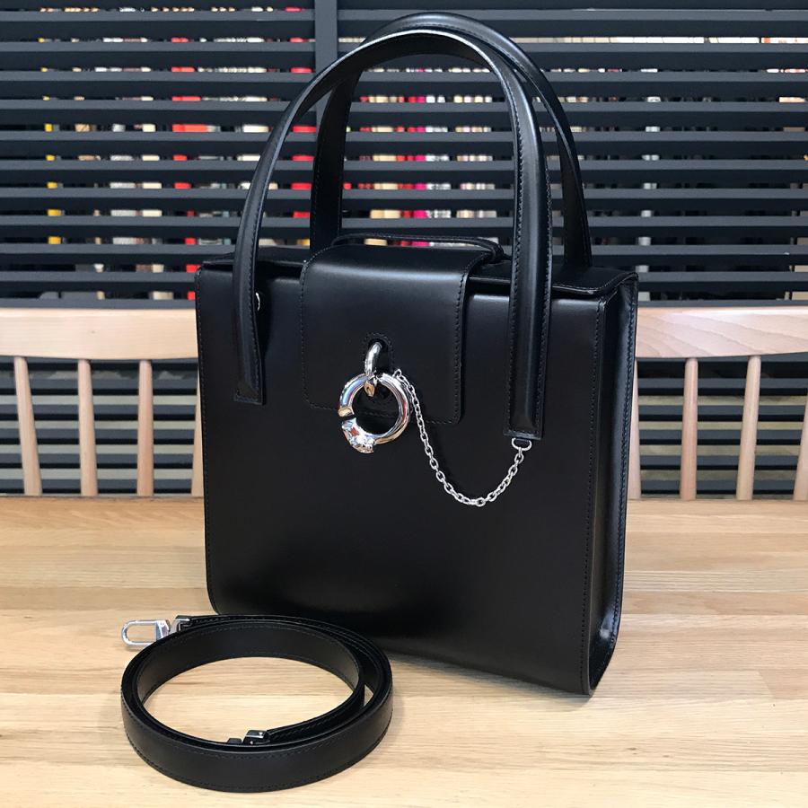 Cartier 【新品同様】カルティエ パンテール 2WAY ハンドバッグ カーフレザー ブラック L1000350 黒 ショルダーバッグ ...
