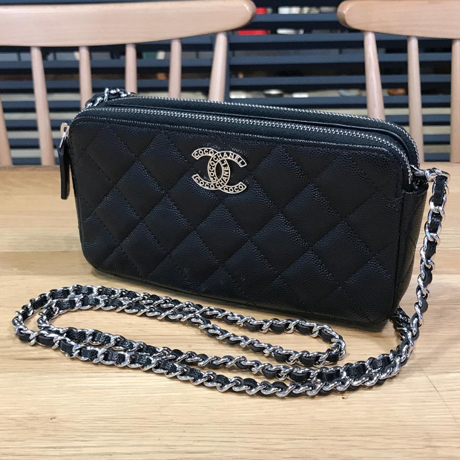 【新品同様】シャネル チェーンクラッチ キャビアスキン ブラック シルバー金具 AP3837 チェーンウォレット グレインドカーフ 13143 ...