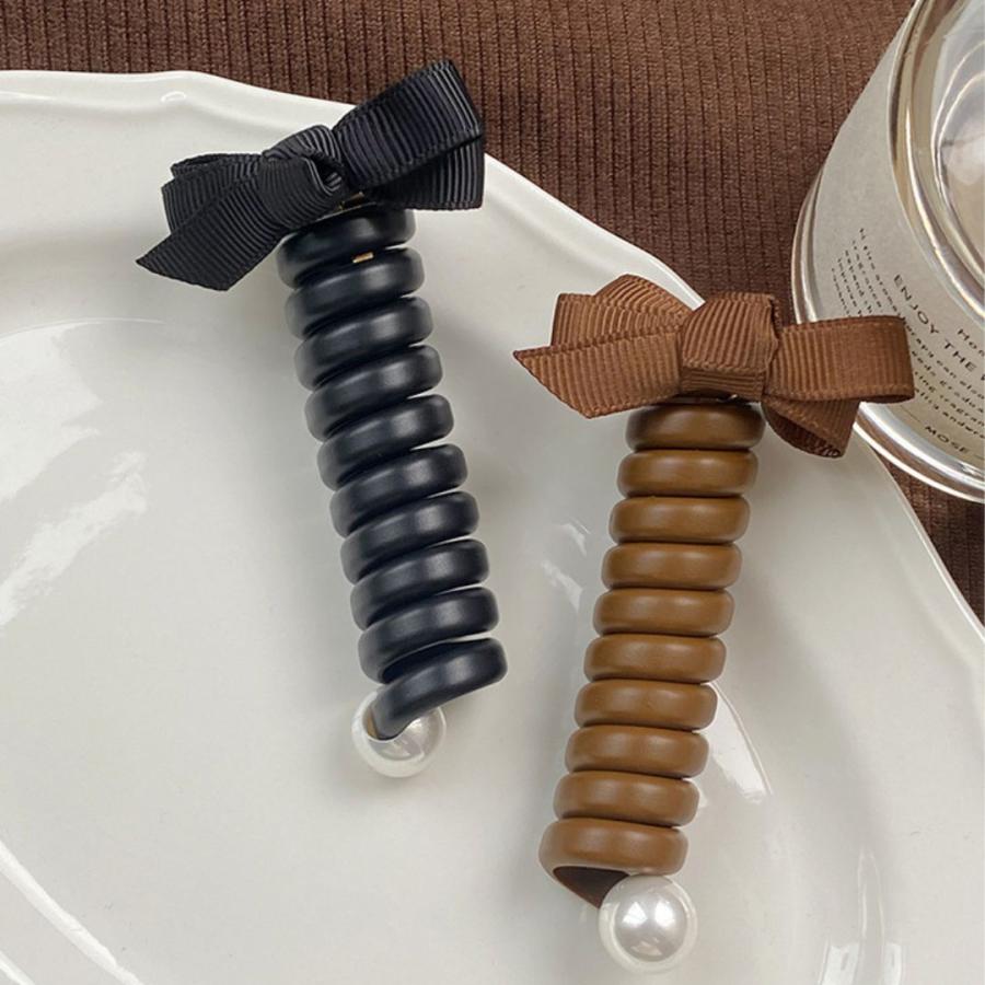 コイルポニー リボン パール スパイラルヘアリング ぐるぐる ヘアゴム コイルアップ ヘアアクセサリー ワイヤーポニー ブラック 可愛い 子供 HG-54 : 雑貨屋cohaco - 通販 ...