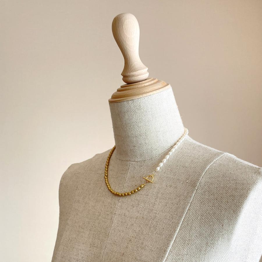 オーバルのパールと真鍮 ネックレス / 淡水パール マンテル pe-089 : coharu pearl - 通販 - Yahoo!ショッピング