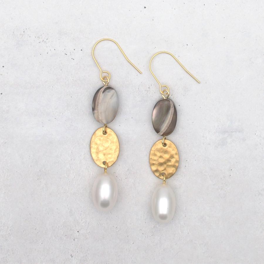 オーバルの織りなすデザイン 天然パール×マザーオブパール×真鍮 / 淡水パール ピアス イヤリング ps-140 : coharu pearl - 通販 - Yahoo!ショッピング