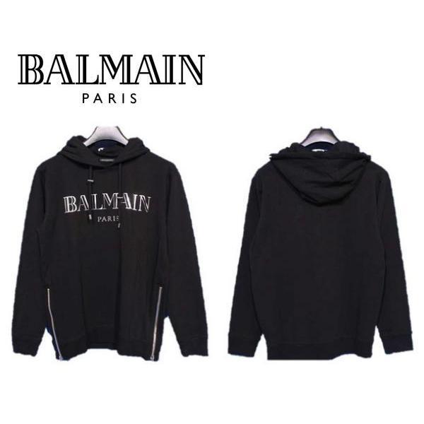BALMAIN バルマン 8296 薄手 パーカー プルオーバー 長袖 L メンズ ブラック 黒 ロゴ シルバー プレゼント カジュアル オシャレ : balmain8296 : Colemo ...