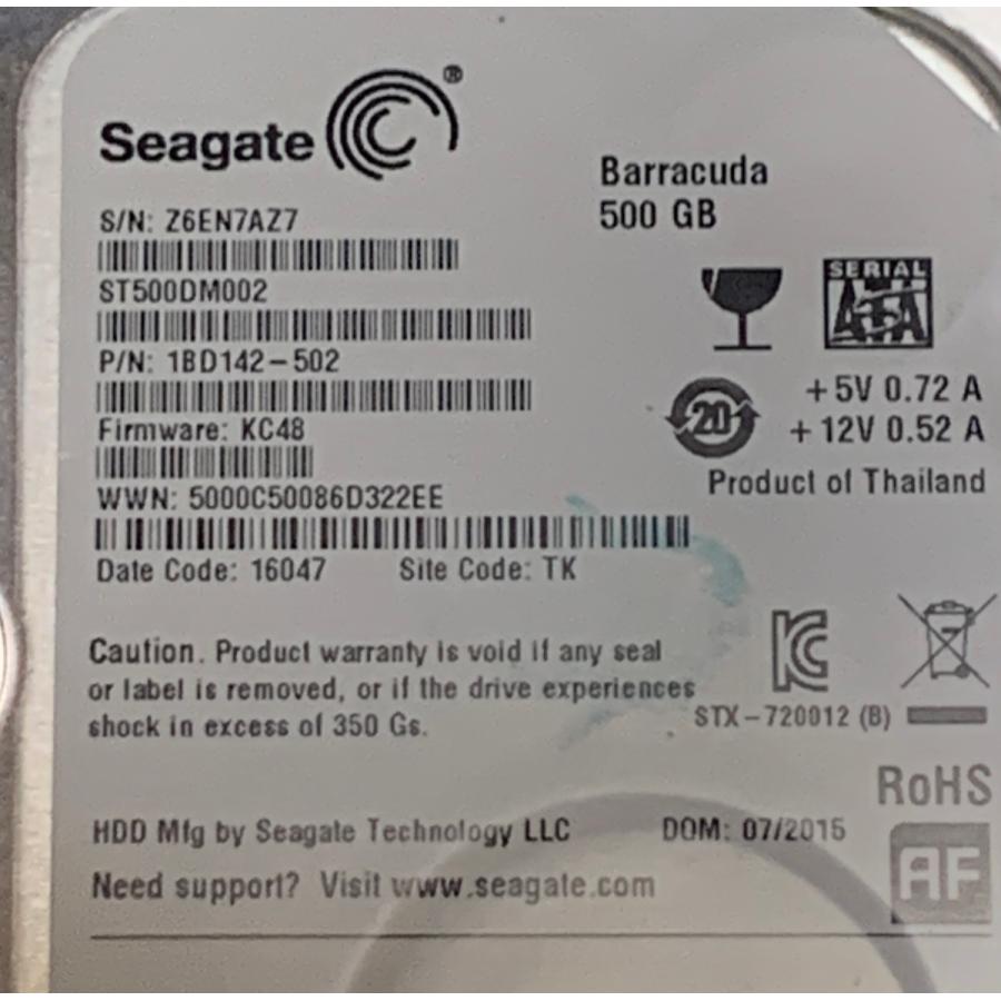【使用10000時間以内】Seagate 3.5インチ 500GB HDD ST500DM002（ラベルデザイン混在 ...