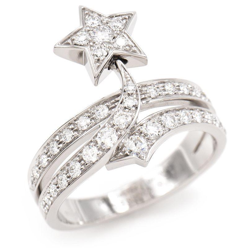 COMETE シャネル コメットコレクションリング #51 11号 J10812 K18WG 合計約0.5ctダイヤ スター 星 パヴェダイヤ ホワイトゴールド 中古 送料無料 ...