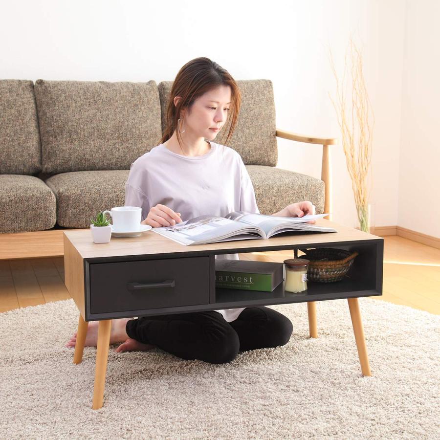 HAGiHARA センターテーブル 幅80cm 天然木突板 引き出し ラック （ ローテーブル リビングテーブル つくえ 収納 木製 ロータイプ テーブル ） : お弁当グッズのカラフル ...