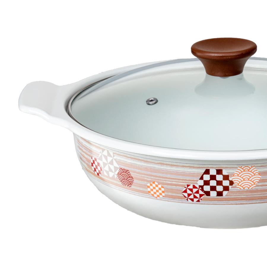 高木金属工業 季節鍋 27cm IH対応 ホーロー味わい鍋 花鼓 （ IH ガス火 対応 ホーロー鍋 鍋 卓上鍋 両手鍋 ホーロー 琺瑯 蓋付き ほうろう鍋 琺瑯鍋 27センチ 3〜4人用 ...
