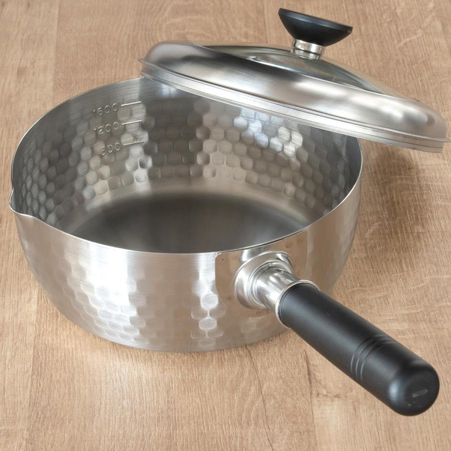 アーネスト 槌目雪平鍋 20cm 蓋付き 銀鱗 ステンレス製 日本製 （ 燕三条 Made in TSUBAME ガス火対応 雪平鍋 行平鍋 片手鍋 ガラス蓋付き ） : お弁当グッズの ...