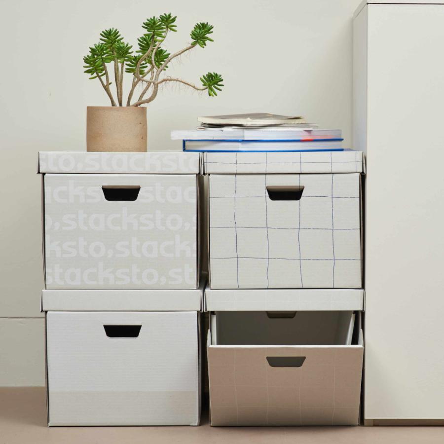 stacksto. 収納ボックス jawdrop ジョードロップ フタ付き クラフト （ 収納ケース 収納 ダンボール 段ボール 箱 蓋 前開き 可動式 A4サイズ 書類 おもちゃ 衣類 保管 ...