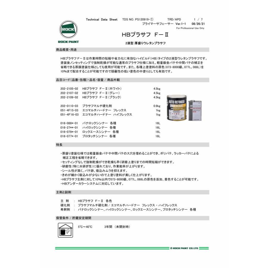 ロックペイント 202-2105 HBプラサフ F-II (ホワイト) 4.5Kg : 202-2105-02 : カラートリム - 通販 - Yahoo!ショッピング