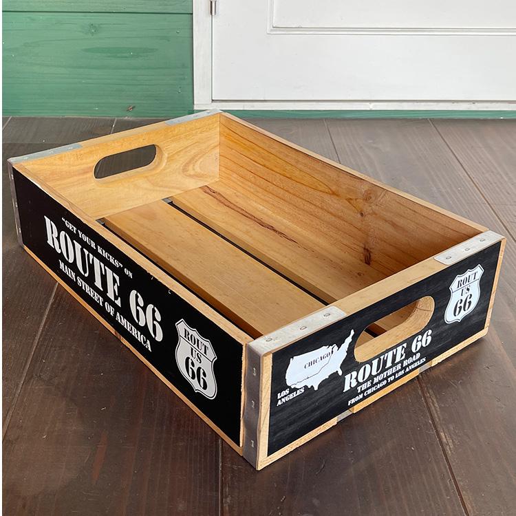 ウッドクレート Route 66 ルート66 H10.5×W45×D30cm 木箱 インテリア収納 アメリカ雑貨 : アメリカン雑貨COLOUR Yahoo!店 - 通販 - Yahoo!ショッピング