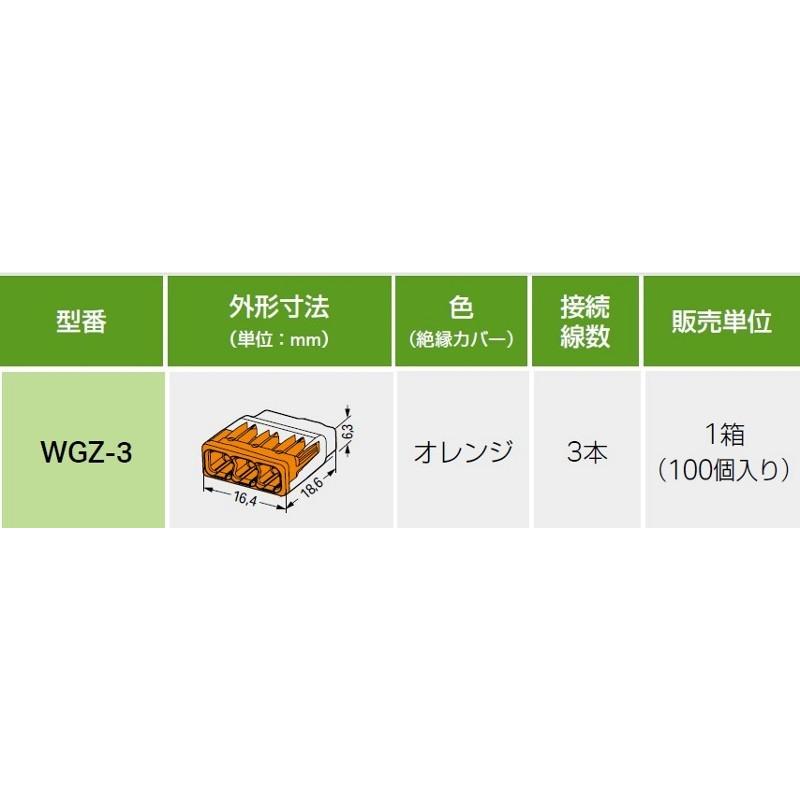 ワゴジャパン(WAGO) 差込み透明コネクター 色：オレンジ/接続線数：3本/1箱(100個入り) WGZ-3 : wgz3 : 照明器具のCOMFORT - 通販 - Yahoo!ショッピング