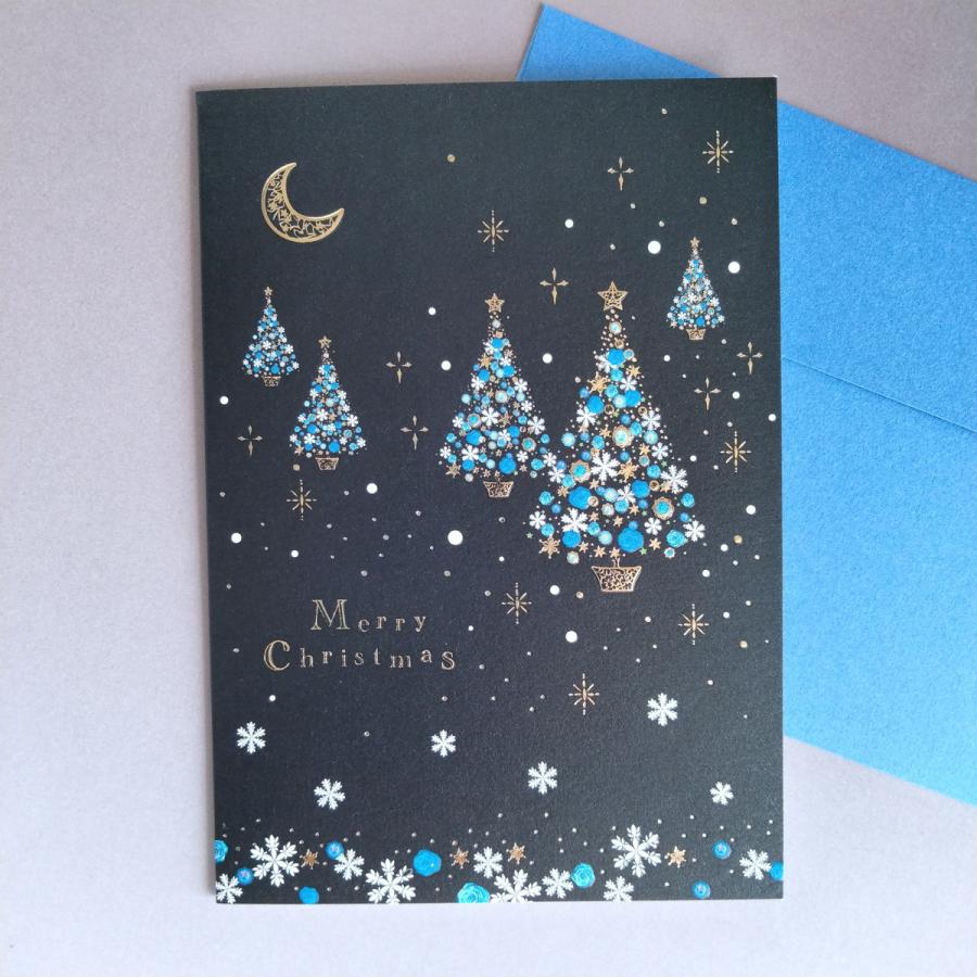 グリーティングカード ブラック＆ブルー クリスマスツリー クリスマスカード GX-3402 : 雑貨屋カンフィ - 通販 - Yahoo!ショッピング